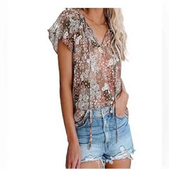 Tops | Small Floral Blouse With Peach And Brown | Poshmark